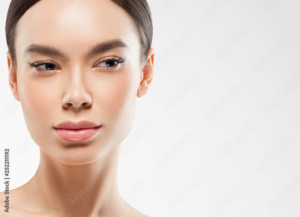 Beautiful woman female skin care healthy hair and skin close up face ...