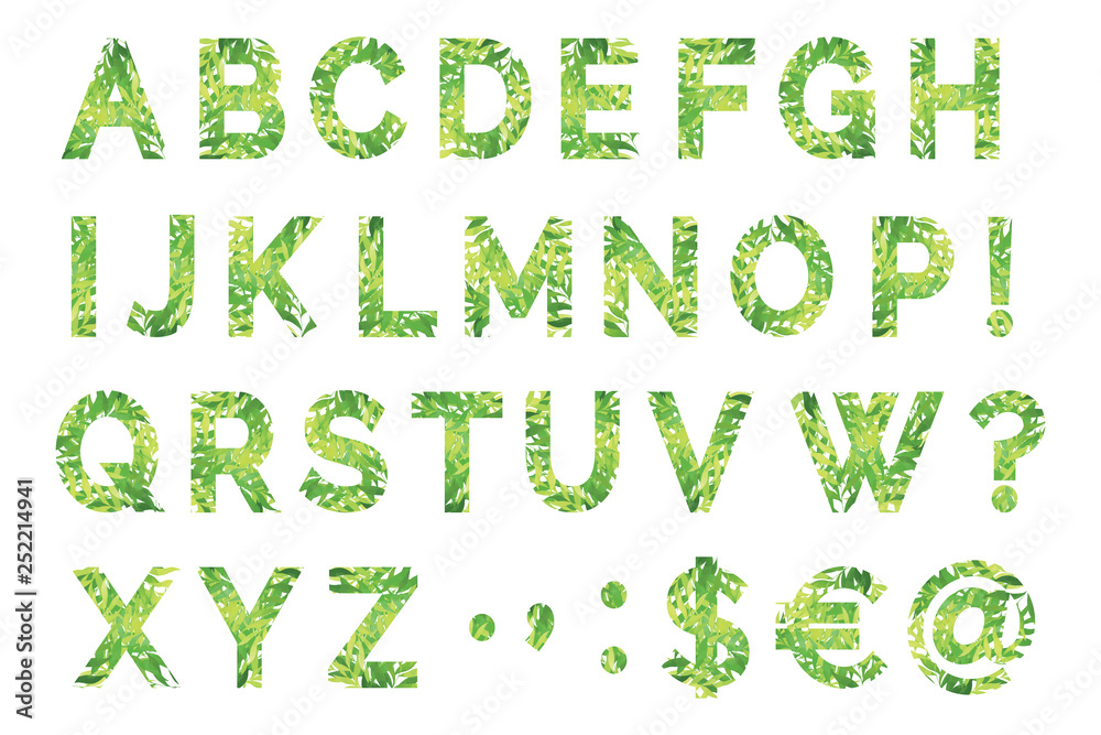 Universal green fresh latin alphabet, font for logos, badges, postcards ...