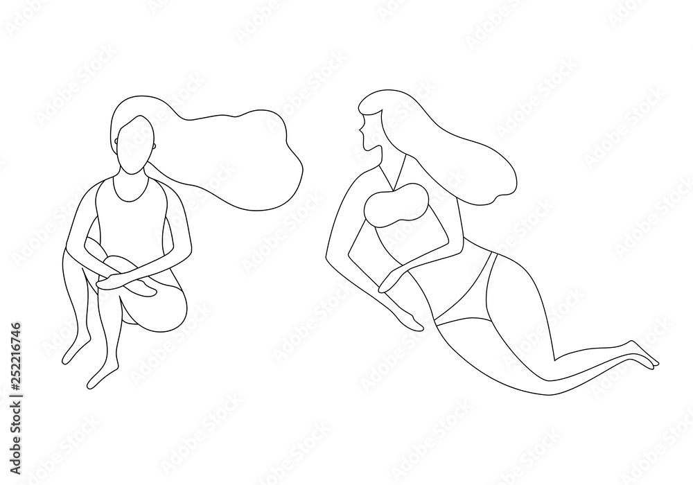 Outline chilling people vector illustration. Two girls having a chill ...