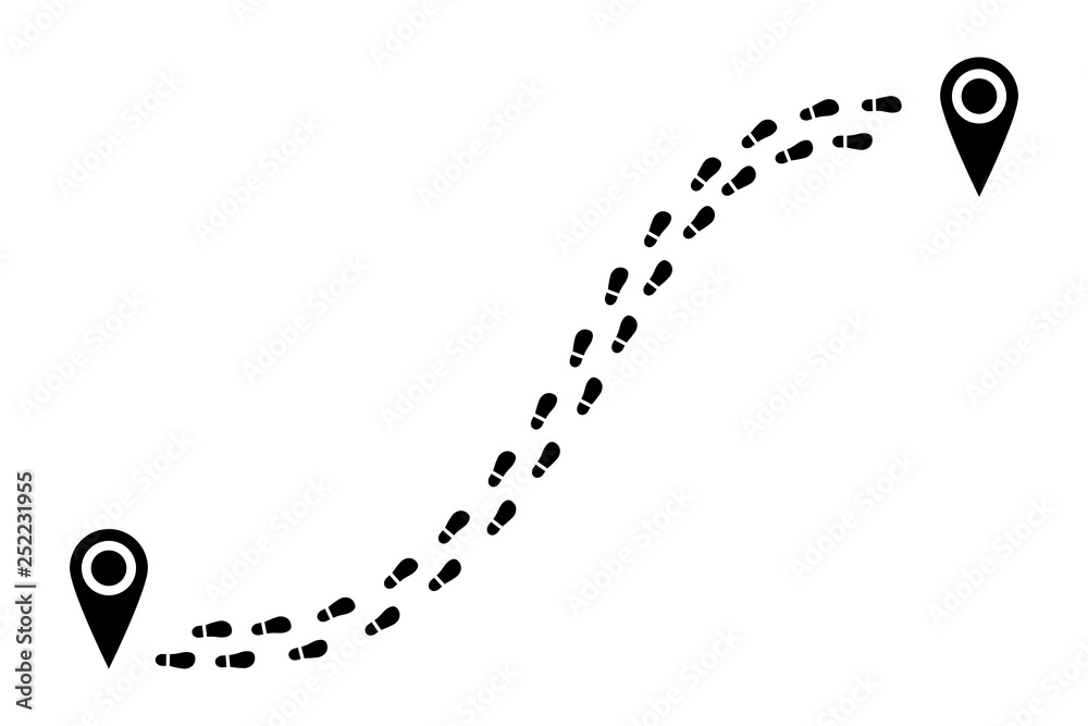 Shoes tracking path from one point to another. Footprints trail track ...
