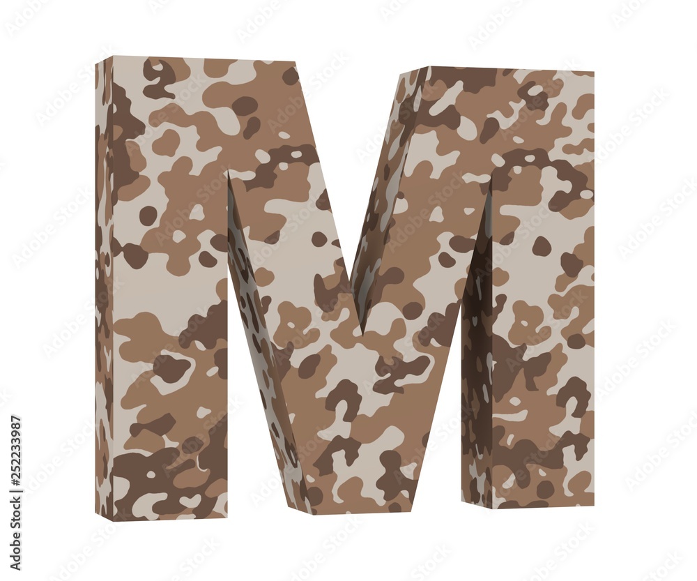 Camouflage letter. Capital Letter - M isolated on white background. 3D ...