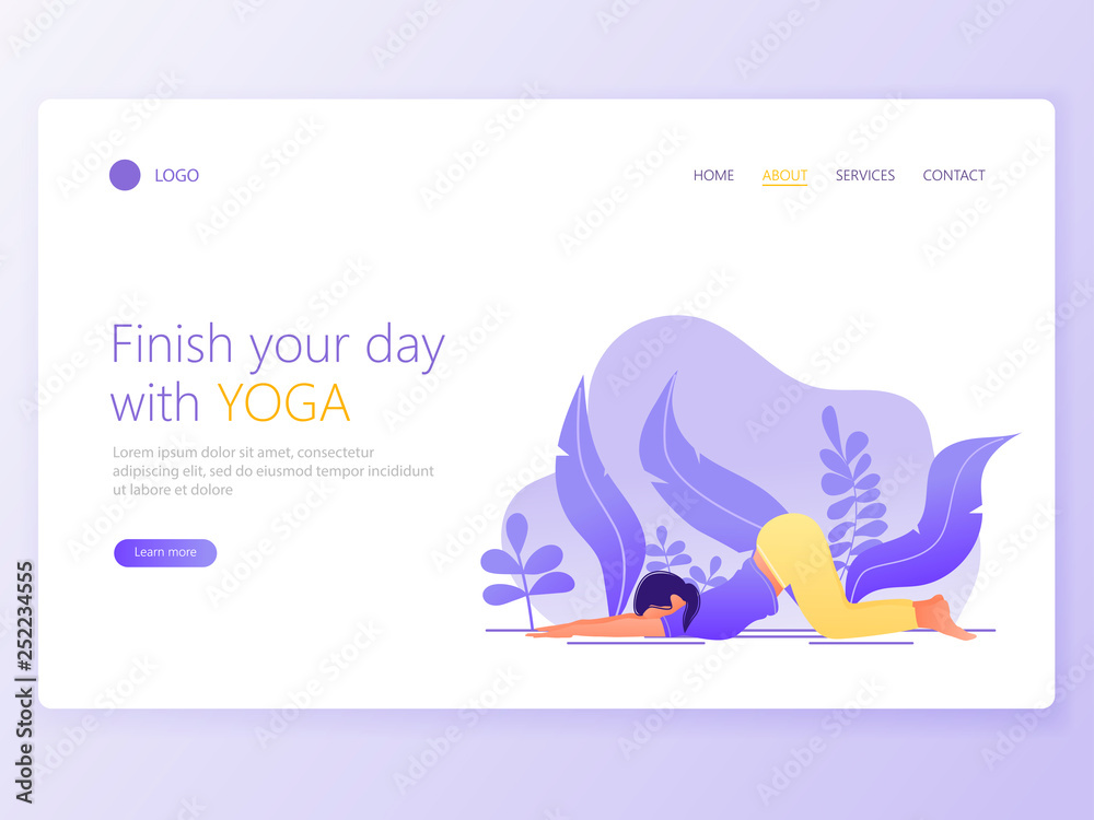 Landing Web page template of Yoga School, Studio. Modern flat design ...