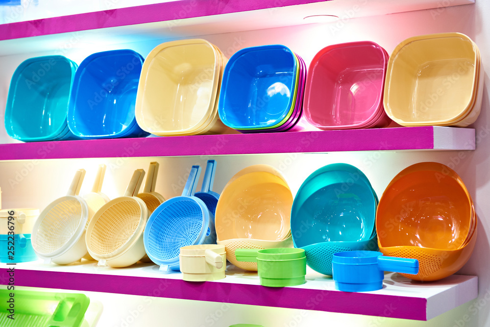 Plastic kitchenware in store Stock Photo | Adobe Stock