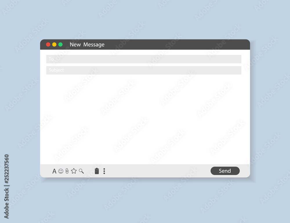 E-mail blank template internet mail frame interface for mail message. Email window. Mailing ...