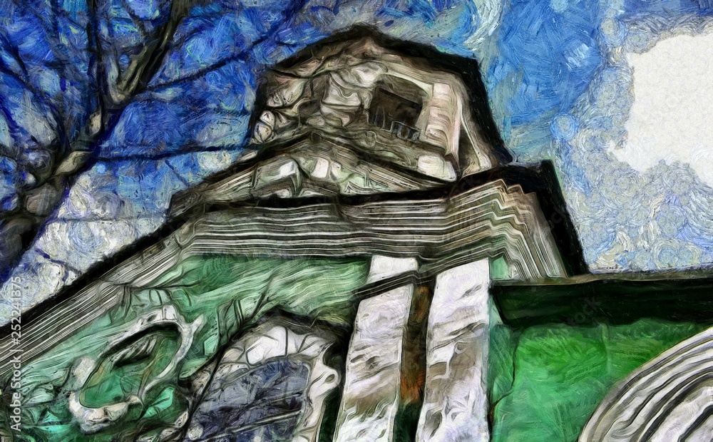 Old historical christian church. Impressionism oil painting in Vincent ...