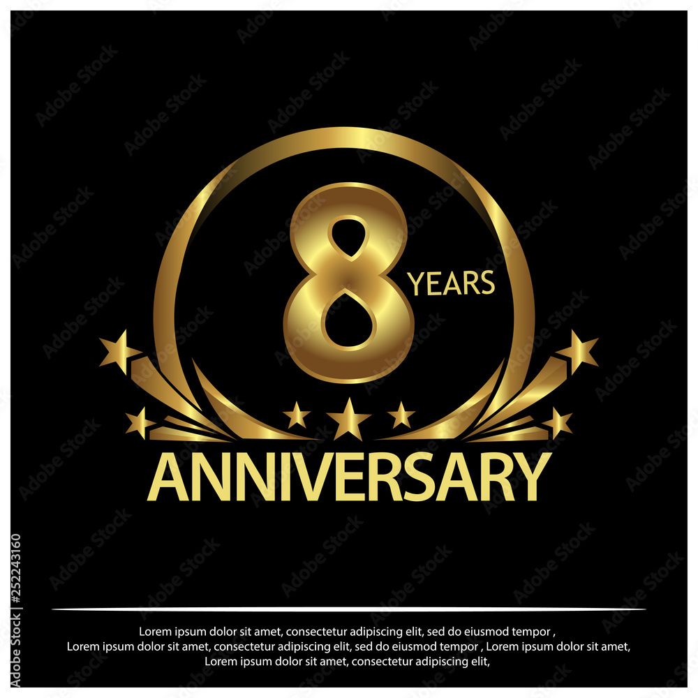 8 years anniversary golden. anniversary template design for web, game ...