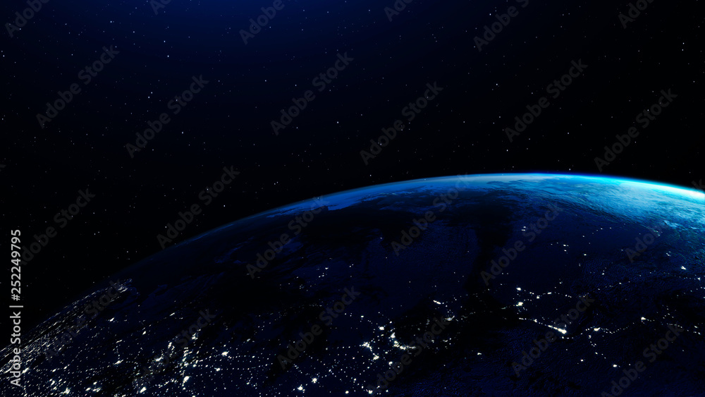 Big planet Earth. The flight above the Earth. View from space. Sunny ...