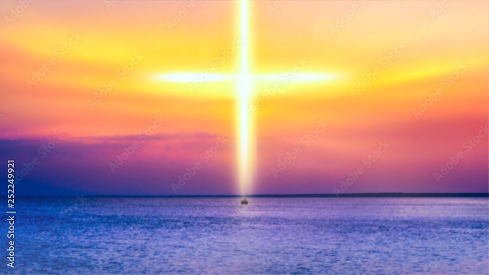 Heavenly Cross . Religion symbol shape . Dramatic nature background ...