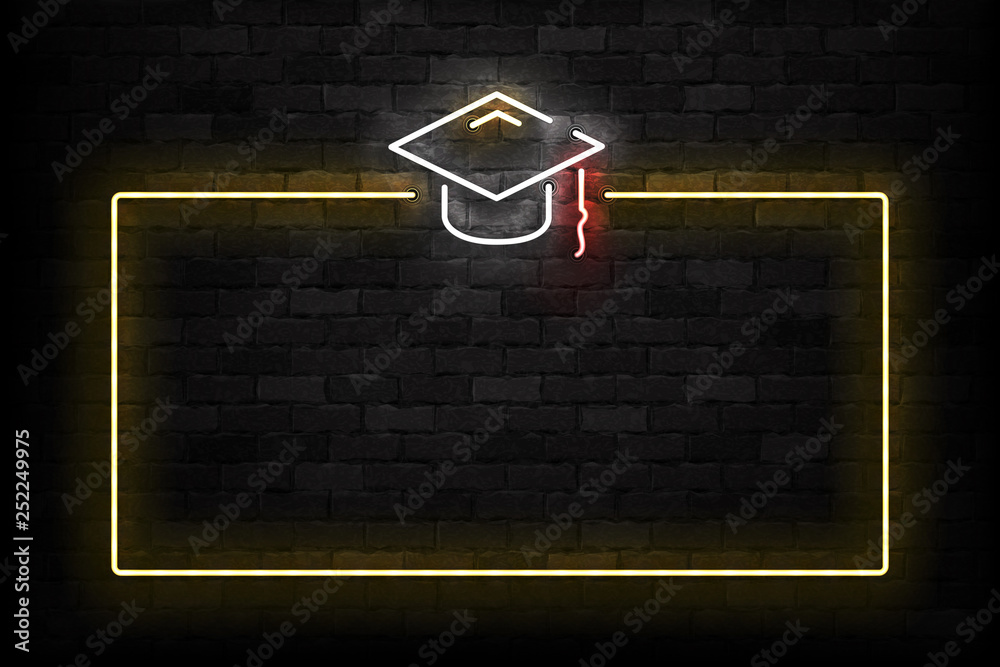 Vector realistic isolated neon sign of Graduation frame logo for ...