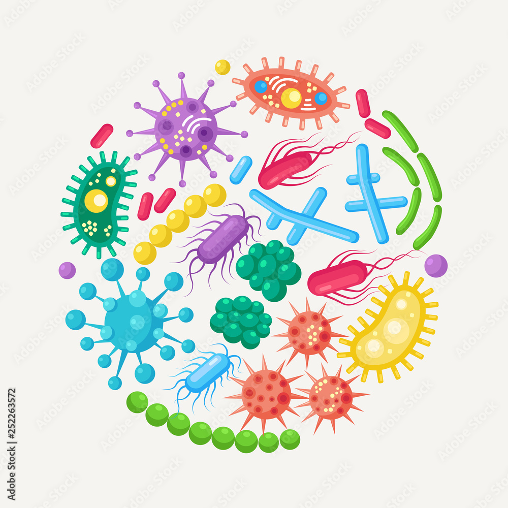 Set of bacteria, microbes, virus, germs. Disease-causing object ...