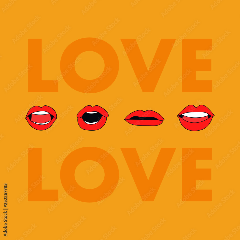 Love and colorful lips saying love. Cartoon character mouth and lips ...