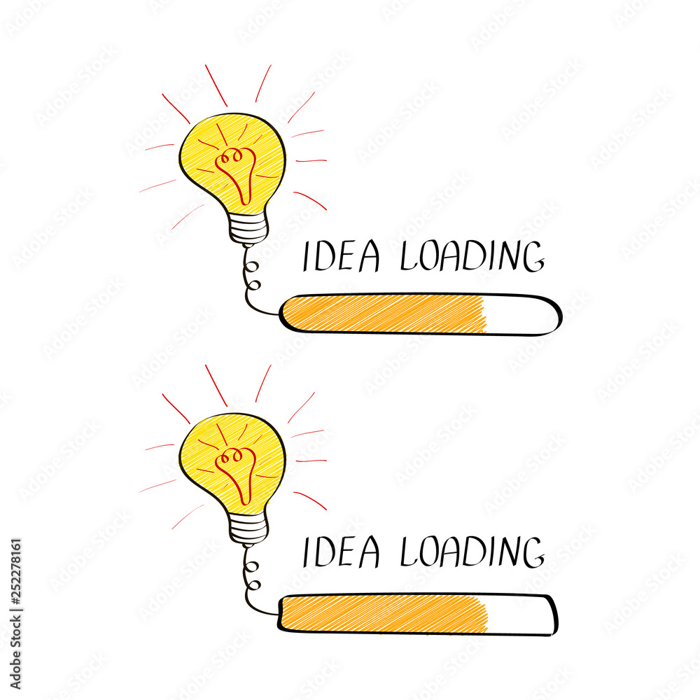 Big idea with loading bar in doodle style isolated on white background ...