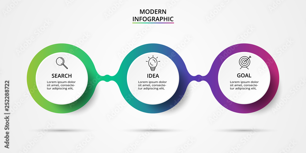 Circle elements of graph, diagram with 3 steps, options, parts or ...