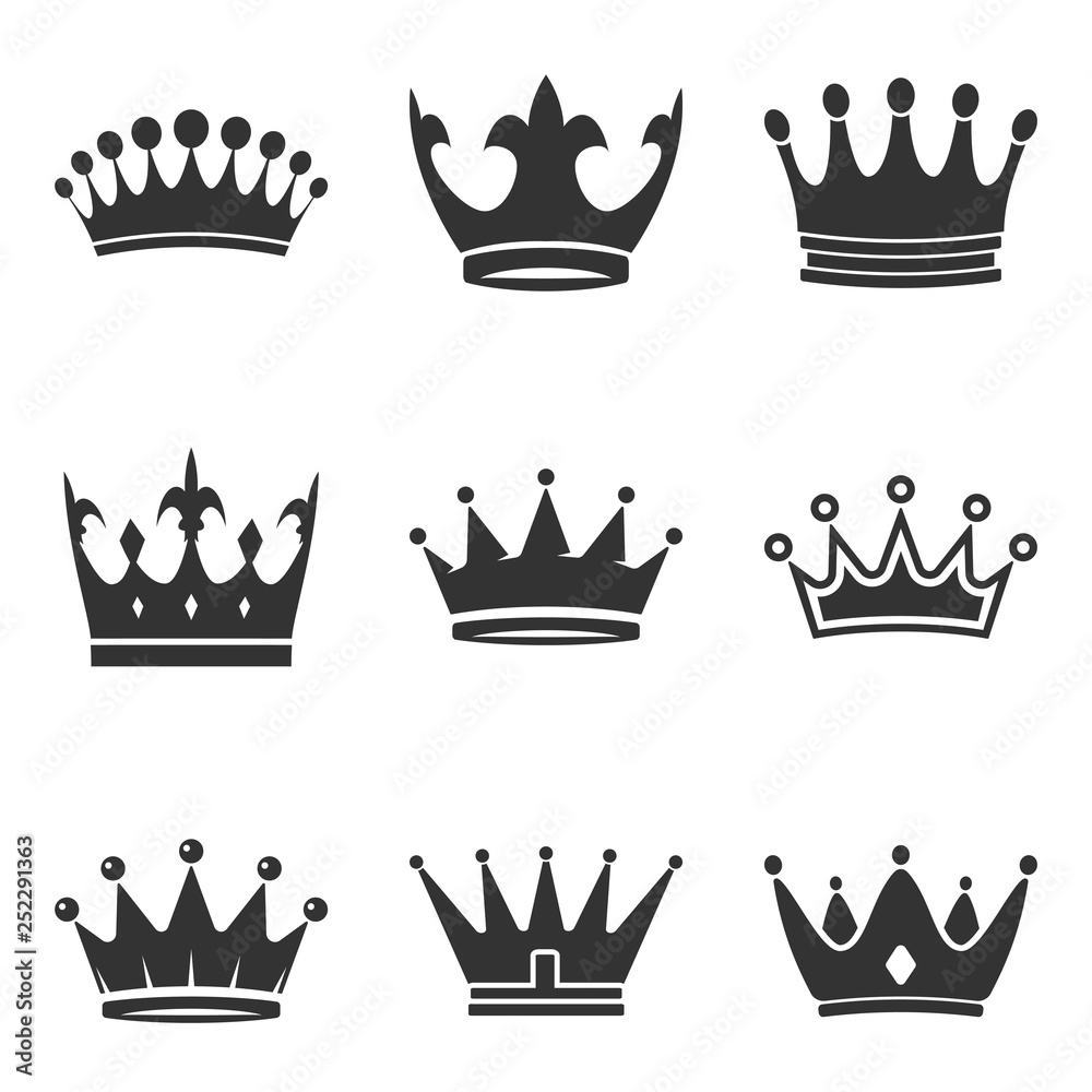 Crown Icons set in trendy flat style isolated on white background ...