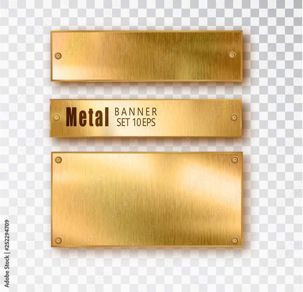 Metal gold banners set realistic. Vector Metal brushed plates with a ...