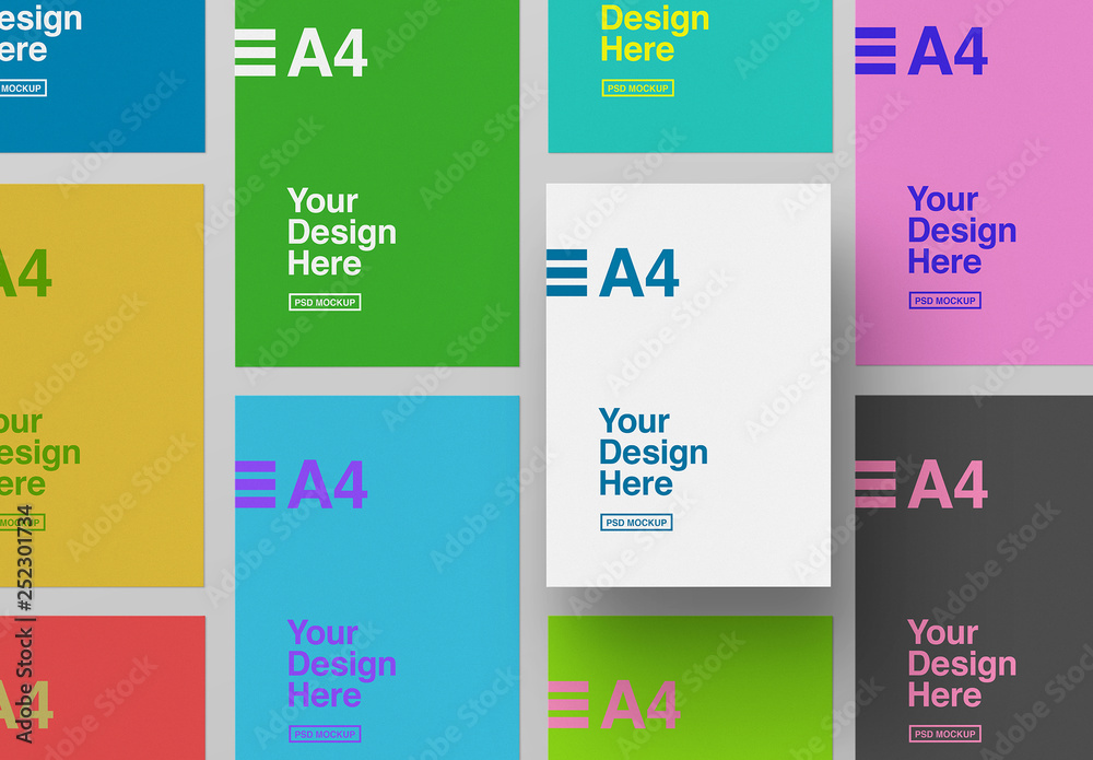 Arranged Paper Grid Mockup Stock Template | Adobe Stock