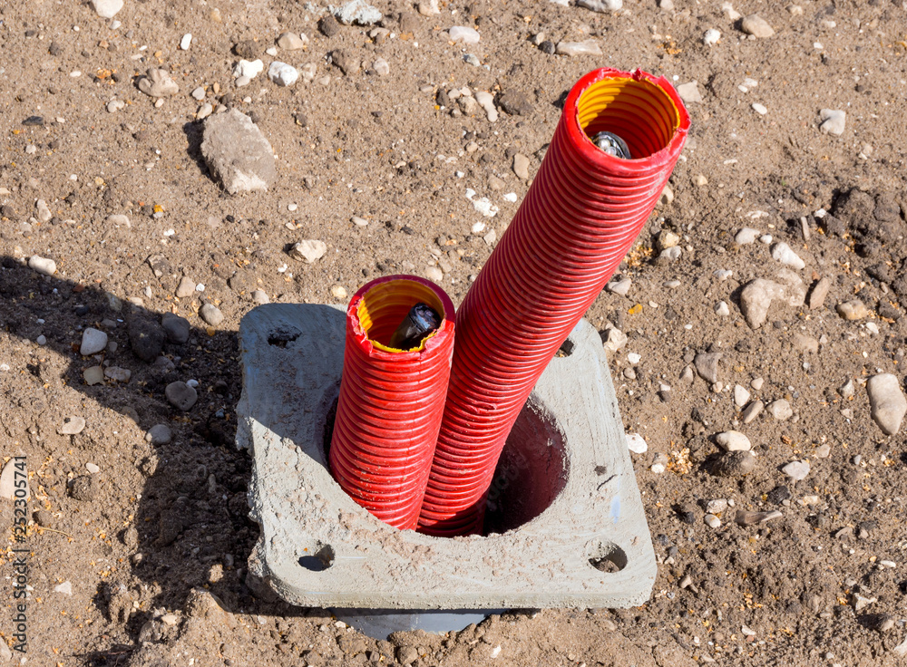 Installation of underground cable entry during construction Stock Photo ...