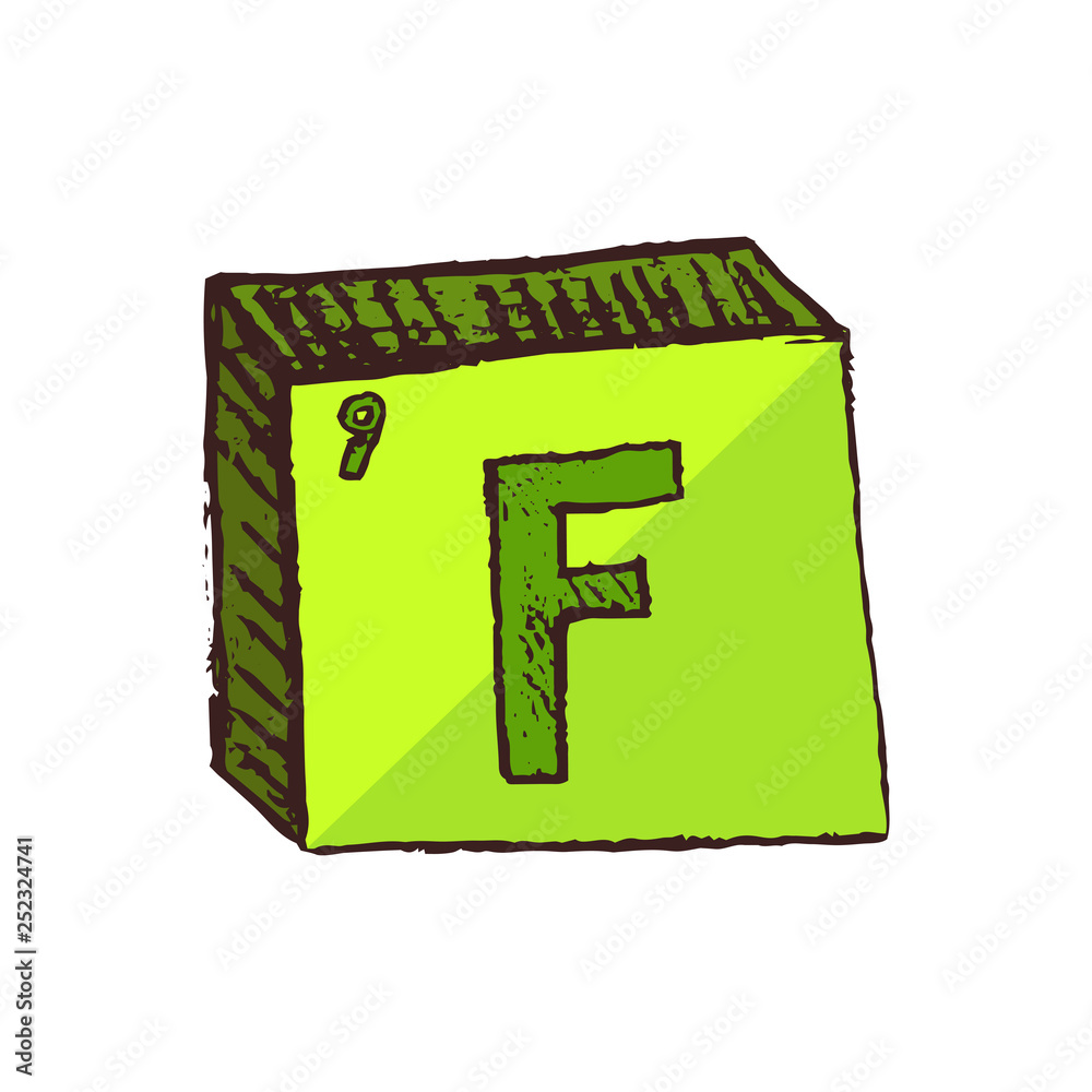 Vector three-dimensional hand drawn yellow green chemical symbol of ...