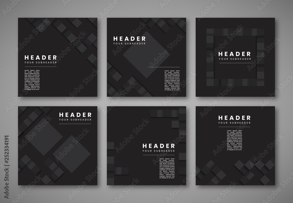 Social Media Post Layouts with Gray and Black Elements Stock Template ...