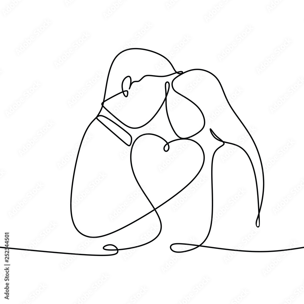 Couple in love with continuous one line drawing vector illustration ...