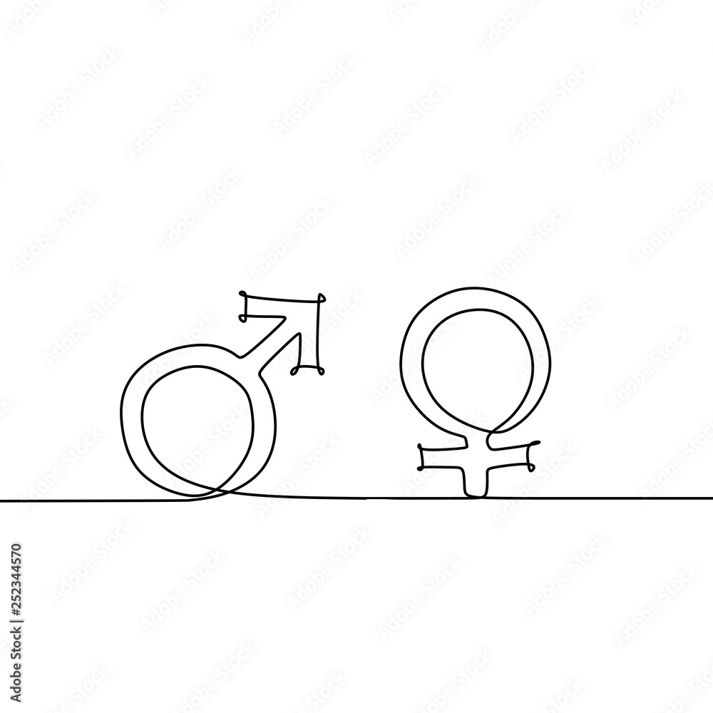 Male and female symbol continuous line drawing vector illustration ...