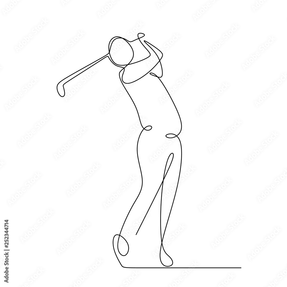 continuous line drawing of golf player pull the ball Stock Vector ...