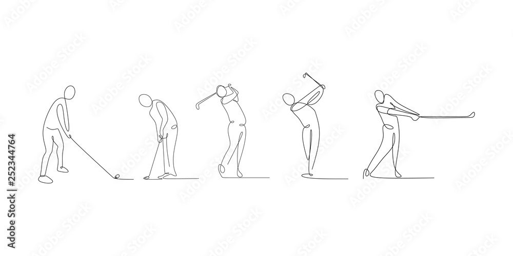 continuous line drawing set of golf player with sport game theme. Stock ...