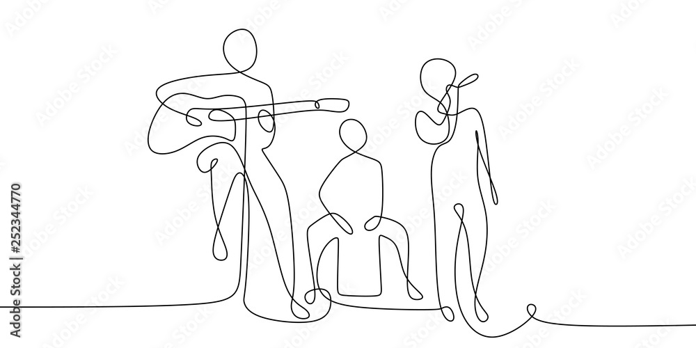 continuous line drawing of acoustic concert performance on the stage ...