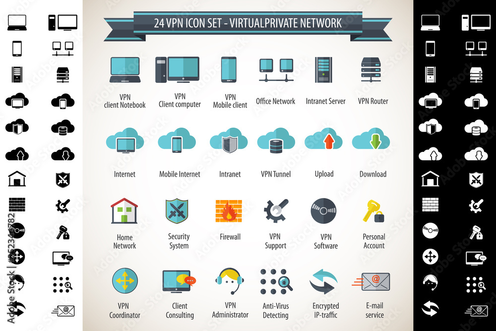 VPN icon set - 24 icon set - Virtual Private Network Stock Vector ...