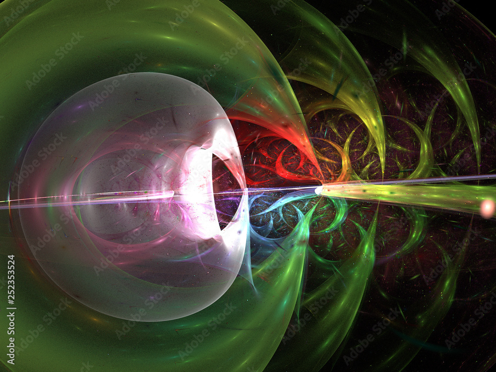 3d illustration - eyeball, optic, diffraction of light. Nerves, light ...