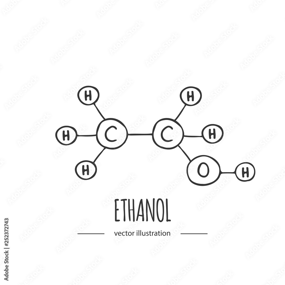 Hand drawn doodle Ethanol chemical formula icon Vector illustration ...