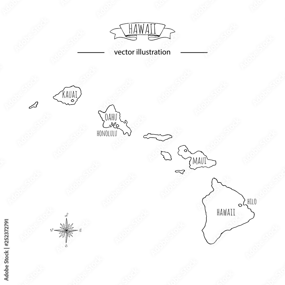 Hand drawn doodle Hawaii map icon Vector illustration isolated on white ...
