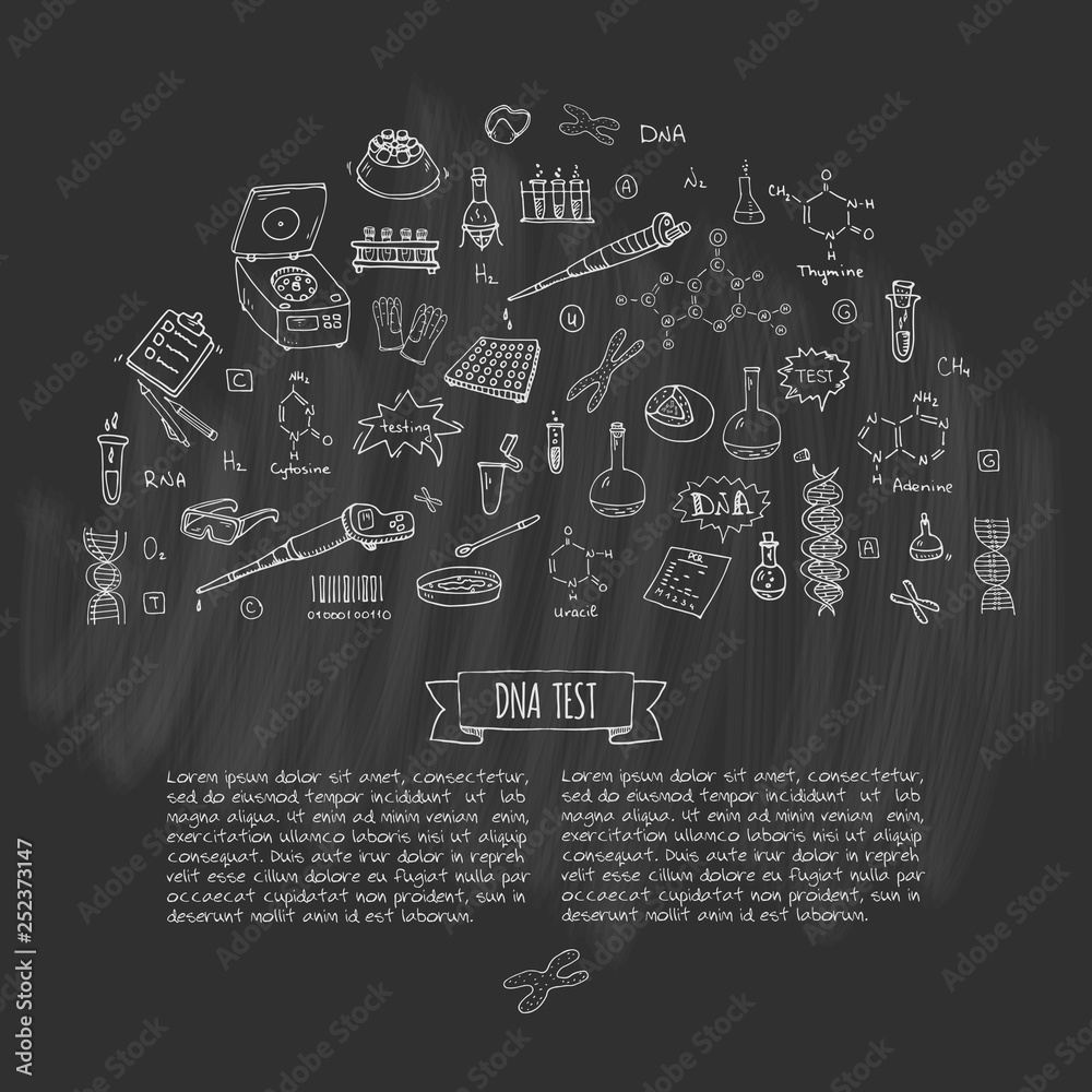 Hand drawn doodle DNA test icons set. Vector illustration. Medical lab ...