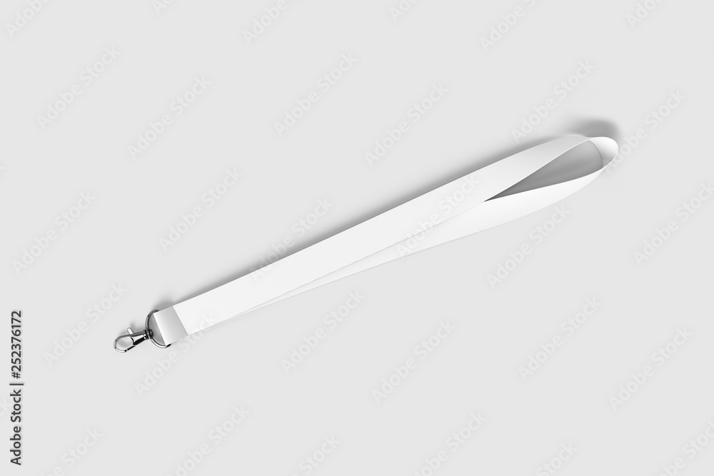Blank white Bagde Lanyard lace mockup, 3d rendering. Plain empty cotton ...