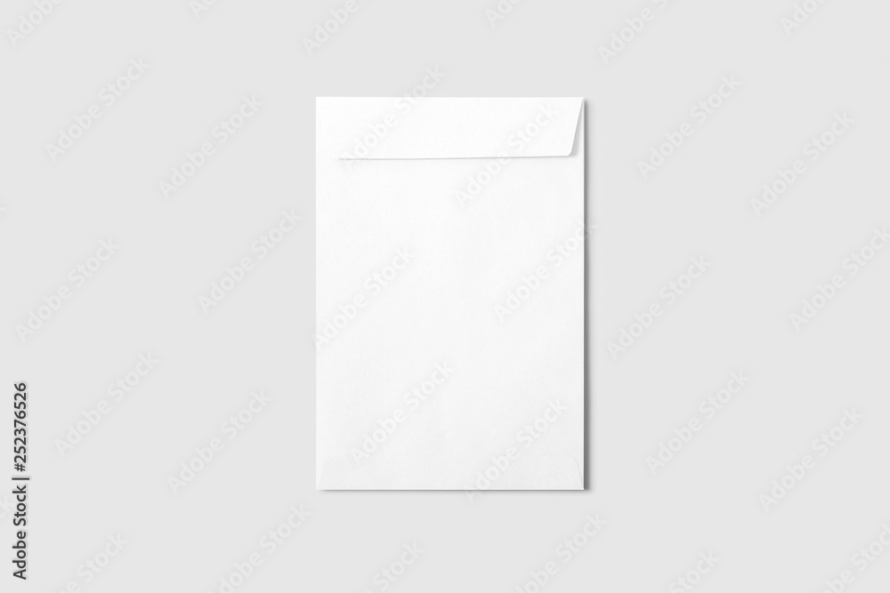 White big envelope mock-up, blank template, isolated on soft gray ...