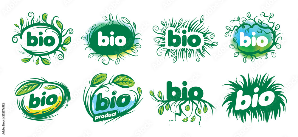 Bio sign in the form of leaves and grass. Vector illustration on white ...