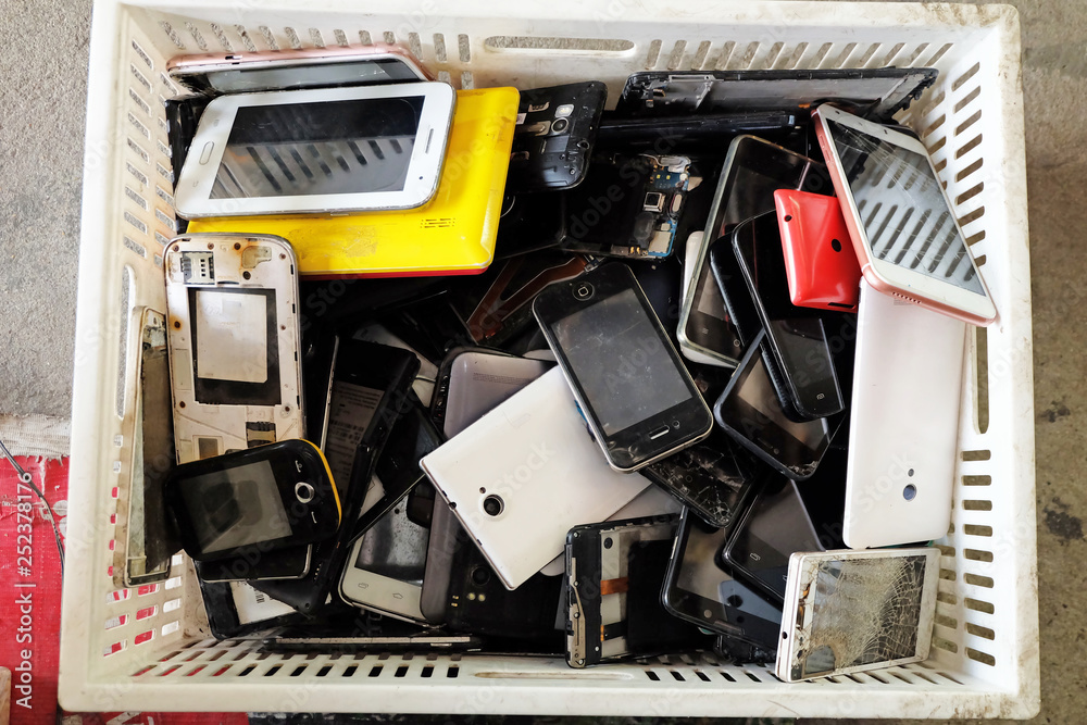 Pile of used mobile phones Waste Division broken or damage, for Reuse ...