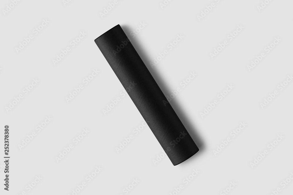 Black paper tube mock-up isolated on soft gray background.3D rendering ...