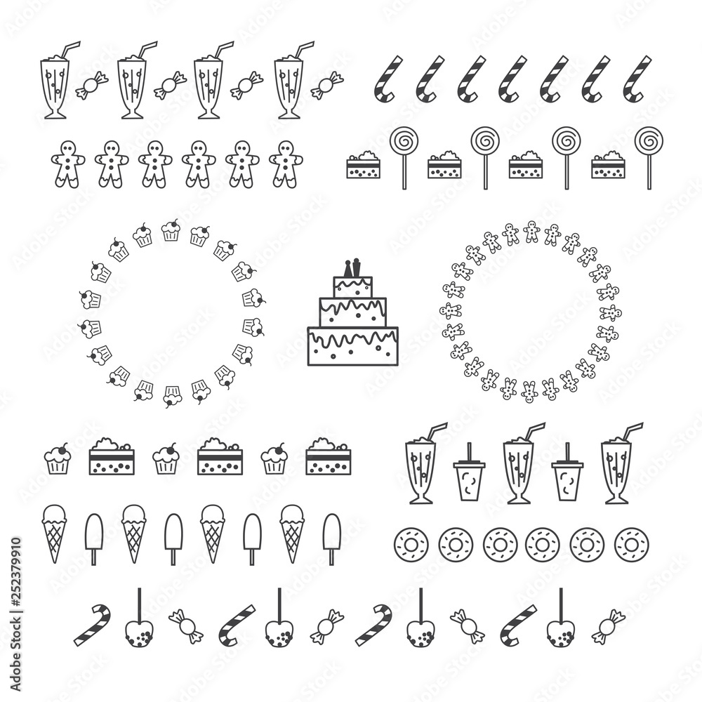 Confectionery and sweets. Collection of vector graphic borders and ...