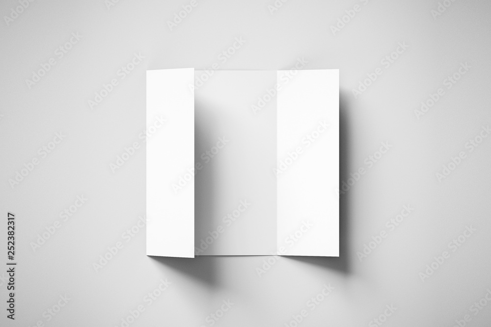 A4 Blank trifold Paper Brochure Mock up on soft gray background with ... A4 Blank trifold Paper Brochure Mock up on soft gray background with ...