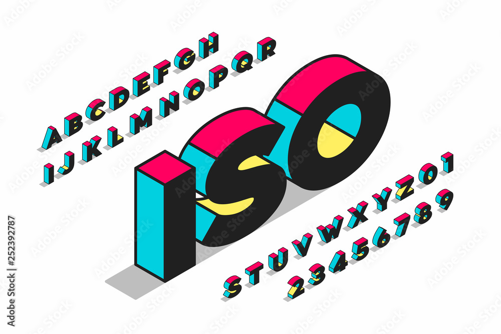 Isometric projection 3d font design, alphabet letters and numbers Stock ...