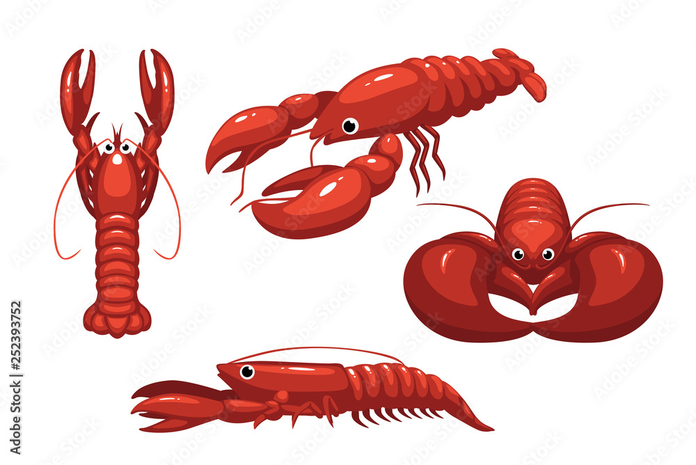 Cute Lobster Poses Cartoon Vector Illustration Stock Vector | Adobe Stock