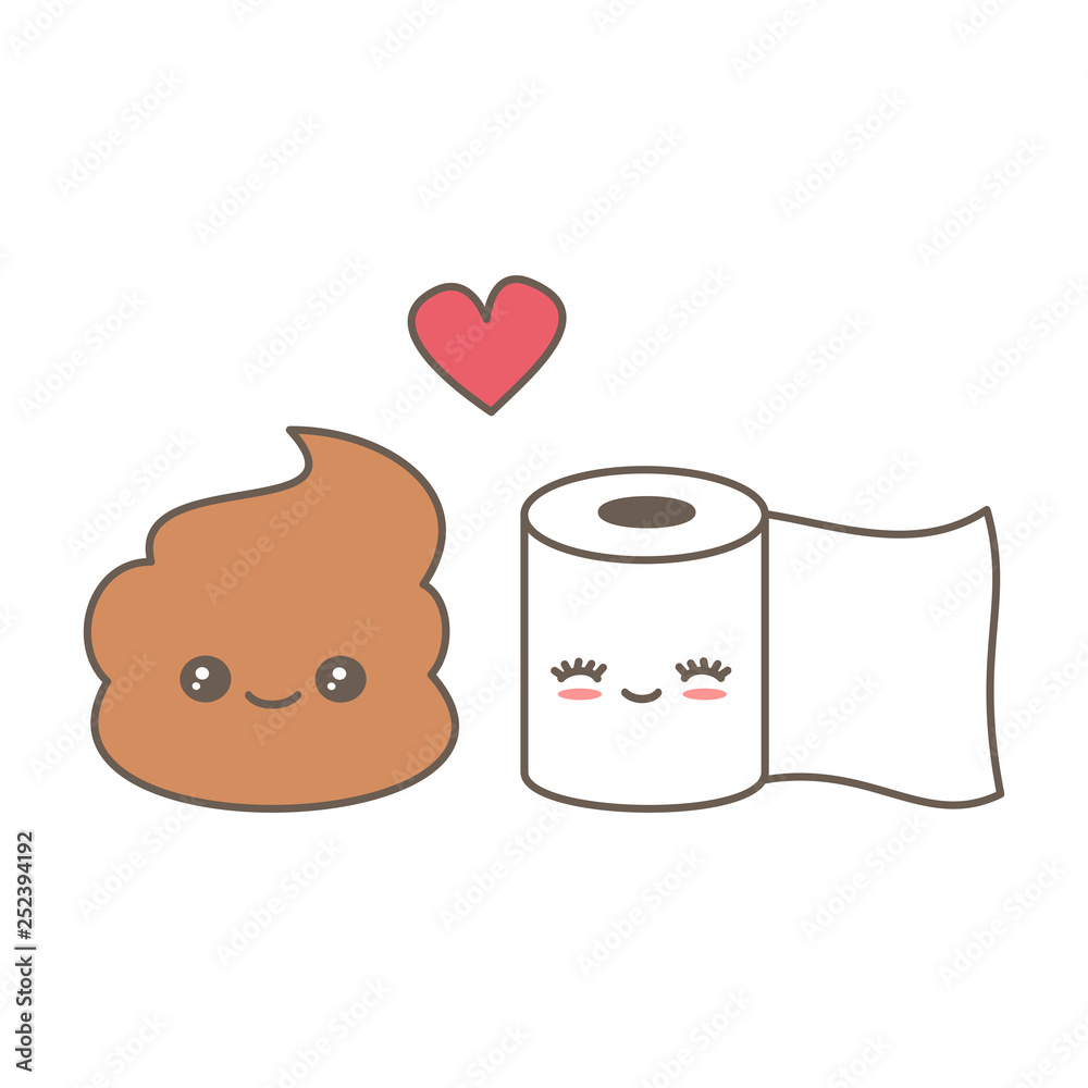 cute cartoon poop and toilet paper in love funny vector illustration ...