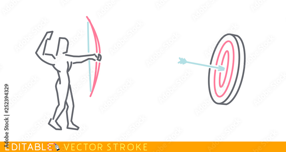 Accurate hitting target. Human hitting bullseye with bow and arrow ...