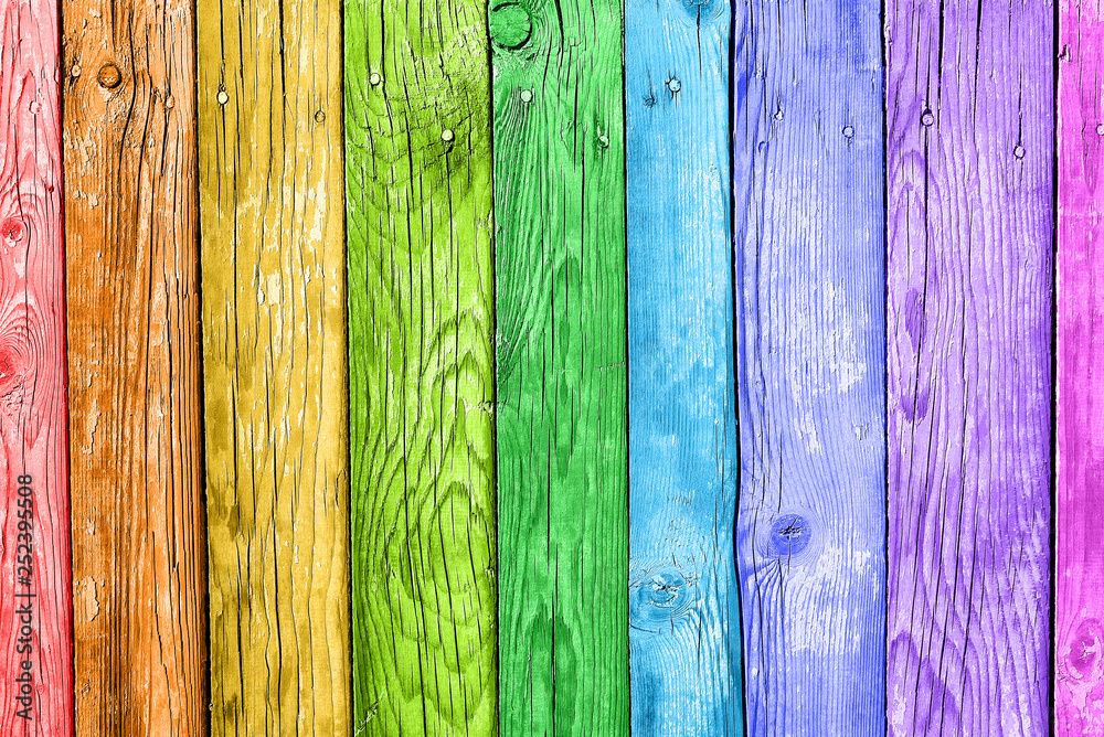 Old planks in the colors of the rainbow. Colorful wood background Stock ...