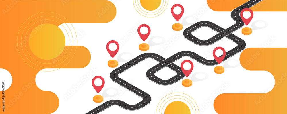 Isometric navigation map infographic. Winding road. Vector illustration ...