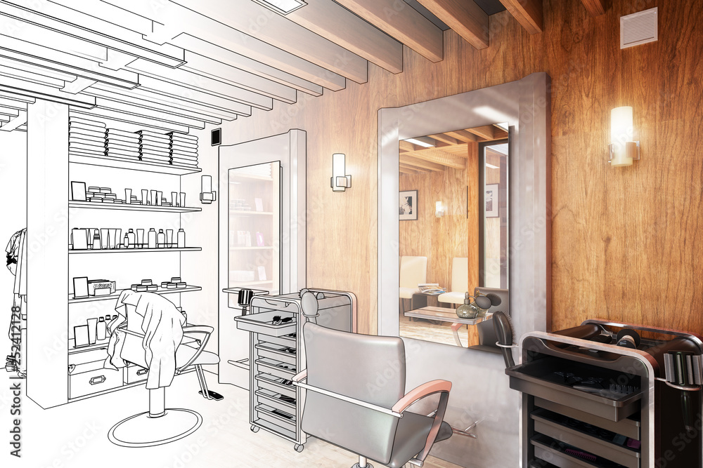 Barbershop Design (drawing) - 3d illustration Stock Illustration ...