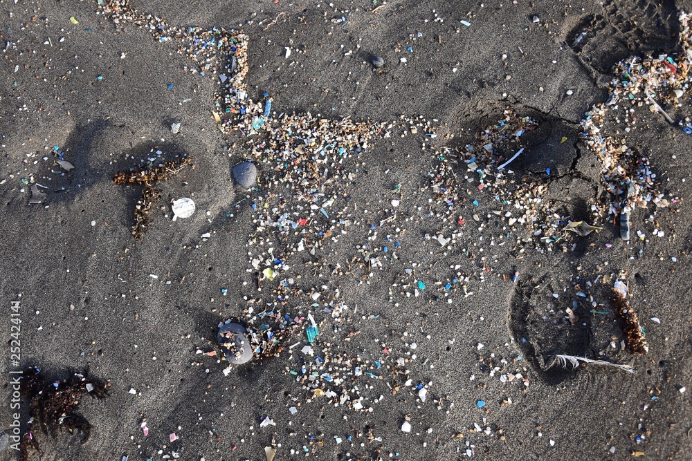 Microplastics on a beach. Famara Beach, Lanzarote. Stock Photo | Adobe ...