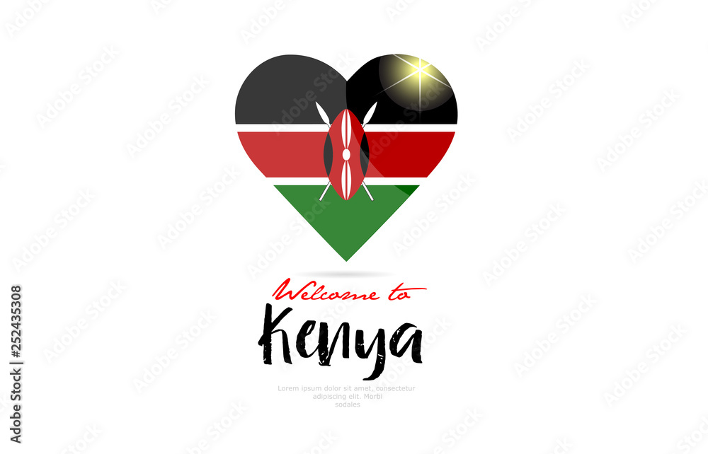 Welcome to Kenya country flag inside love heart creative logo design ...