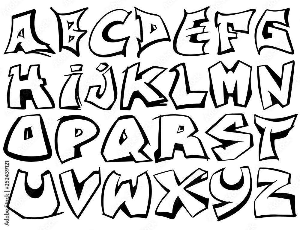 English Alphabet Vector From A To Z In Graffiti Black And White Style